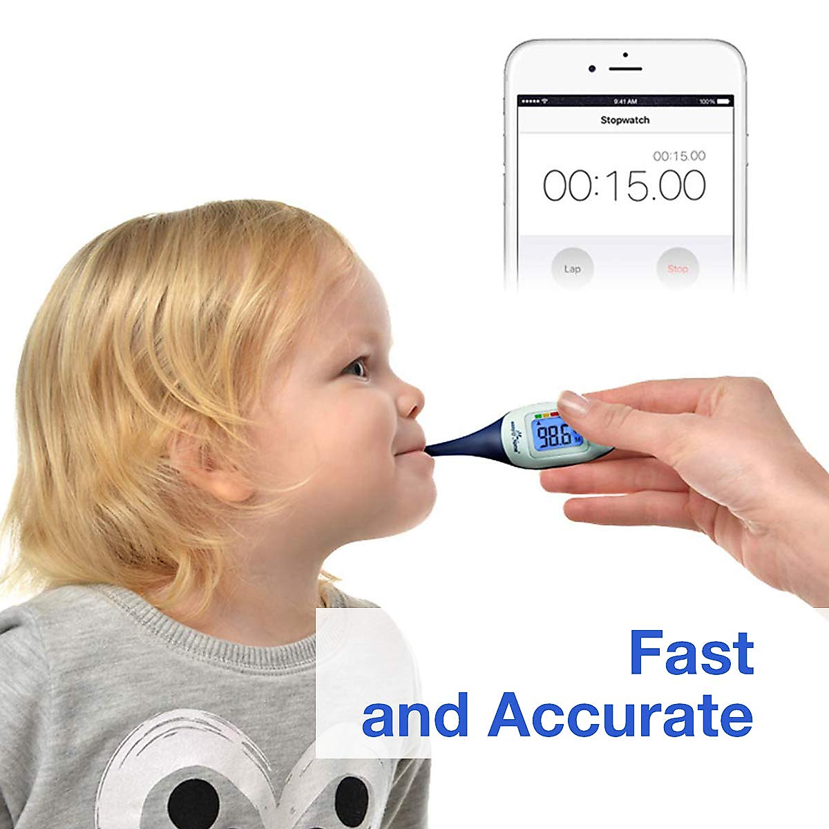 Digital Medical Baby Fever Oral Thermometer, Rectal or Axillary Underarm Body Temperature Measurement with Backlit LCD Display, Waterproof Flexible tip,Test Completion & Fever Alarm-EMT-026