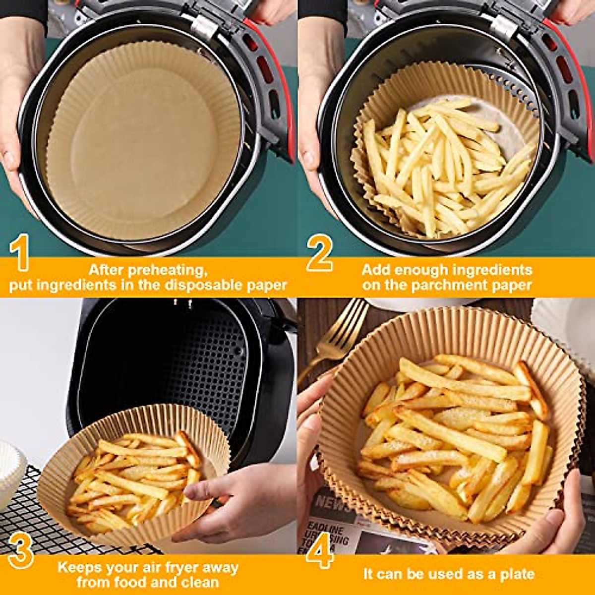 Air Fryer Paper Liners,120PCS Non-Stick Parchment Liner 7.9"Air Fryer Disposable Paper Liner Round Air Fryer Disposable Paper Liner Oil-Proof, Food Grade Paper Liner for Baking Roasting Microwave