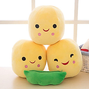 Giant Peas in A Pod Plush Toy Pea Pod Pillow Cute Pea Stuffed Toys Plant Doll Various Sizes (Yellow Beans,9.8''/25cm)