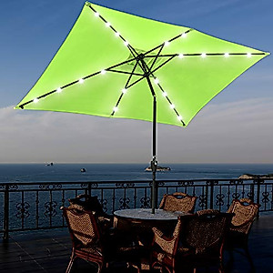 Yescom 10x6.5ft Outdoor Rectangle Solar Powered LED Patio Umbrella with Crank Tilt for Garden Backyard Table Market Pool