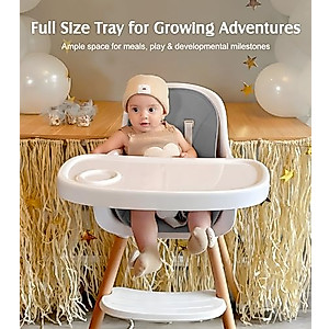 Convertible Baby High Chair, 3-in-1 Wooden Highchair/Toddler Chair with Removable Tray, Feeding & Dining Chair with 5-Point Harness, PU Cushion, Footrest for Babies & Toddlers, Dark Gray