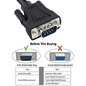 DTech 6ft DB9 to DB9 RS232 Serial Cable Male to Male Simple Null Modem Cord Cross TX RX line 2 Pin Crossed Without Handshake for Computer Data Communication (6 Feet, Black)