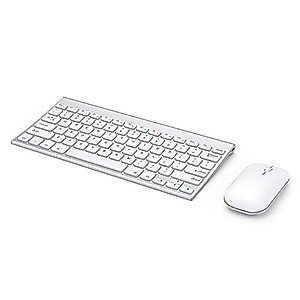 Small Wireless Keyboard Mouse Combo, seenda Ultra Thin Compact Rechargeable Wireless Keyboard with Silent Mouse Low Profile Keys for Windows 7/8/10/11/11 Pro Laptop Computer, Silver White