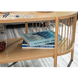 MAISON ARTS Modern Coffee Table with Storage Shelf, Rustic Farmhouse Coffee Table with Metal Legs for Living Room, Wood Look Mid Century Accent Furniture, Easy Assembly