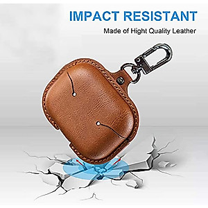 Compatible with Beats Studio Buds Leather Case with Strap, Lamshaw Leather Portable Protective Shockproof Cover Compatible with Beats Studio Buds 2021 (Brown)