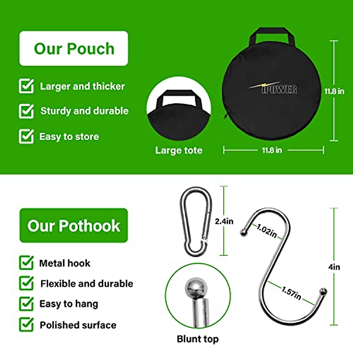 iPower Herb Drying Rack 2-Layer 2-Feet Hanging Mesh Net Dryer Collapsible with U-Shape Zippers, Pothook, Carabiner and Storage Pouch, for Hydroponics Flowers, Buds, Fruits, Seafoods, Clothes