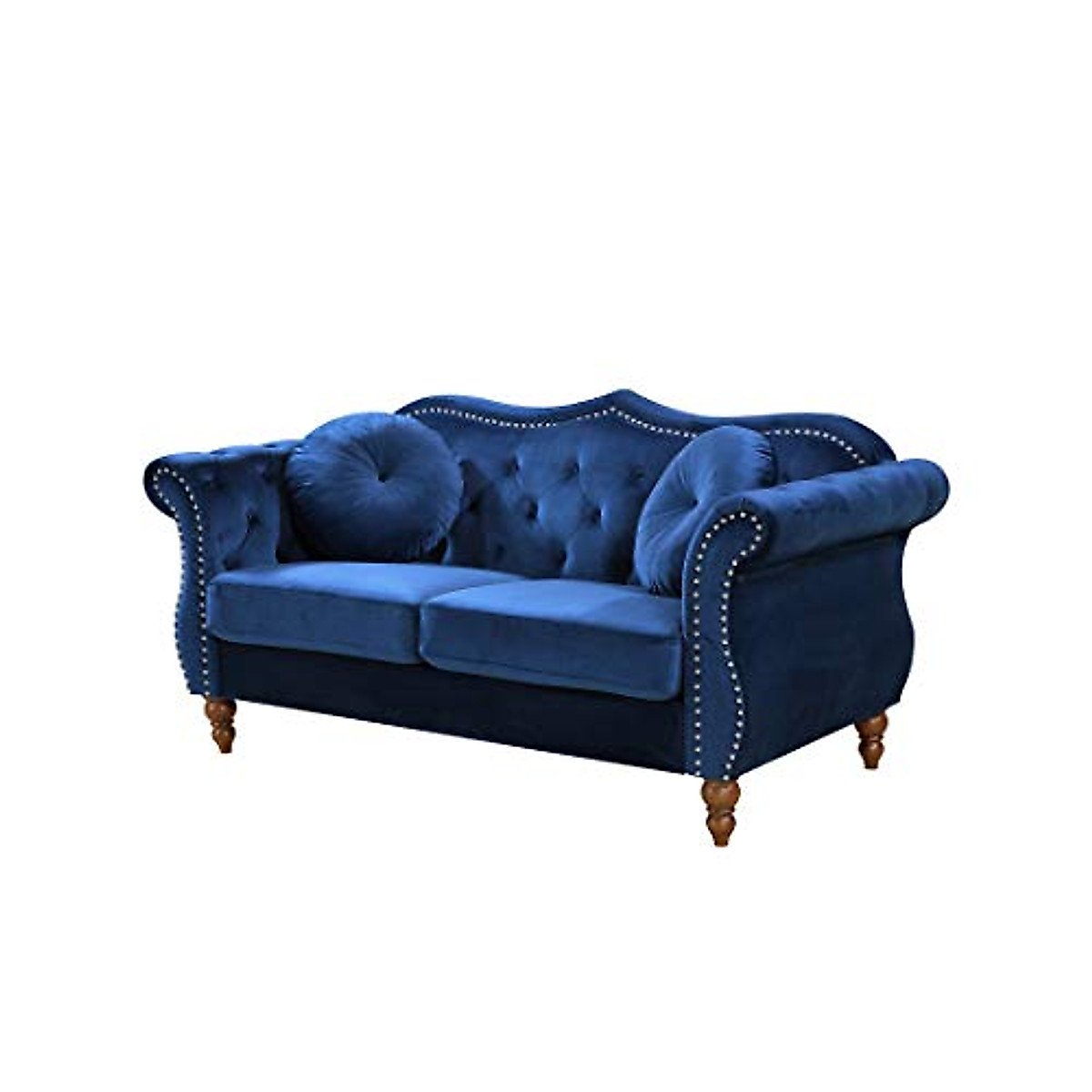 Container Furniture Direct Anna1 Velvet Upholstered Classic Nailhead Chesterfield Living Room, Sofa & Loveseat, Blue Mist