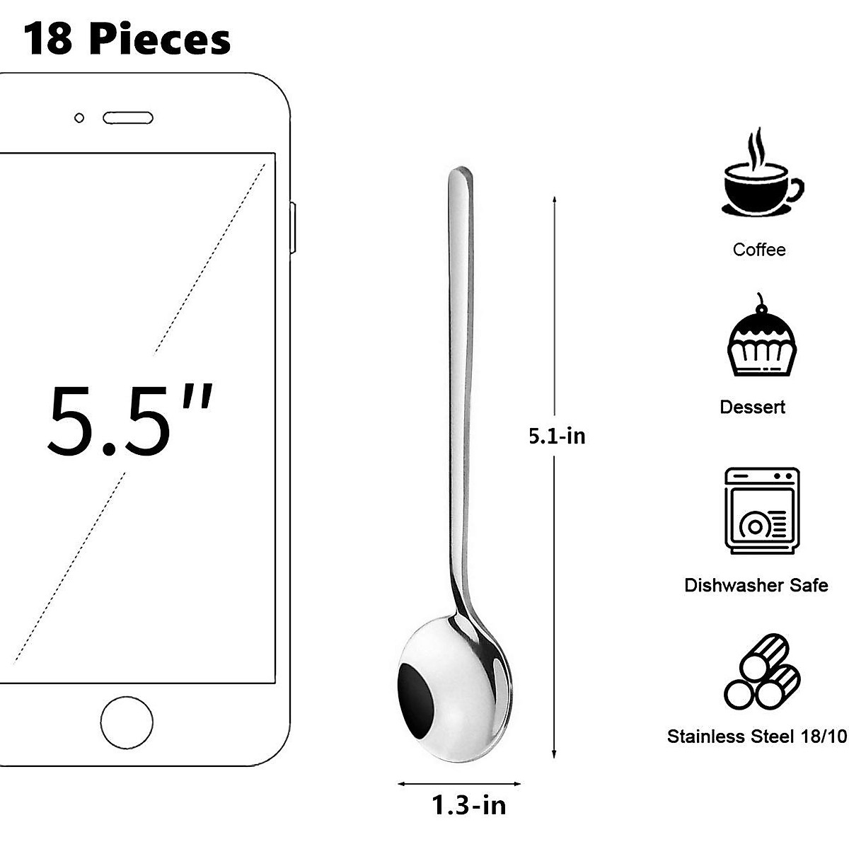 18 Pack Stainless Steel Espresso Spoons, findTop Mini Teaspoons Set for Coffee Sugar Dessert Cake Ice Cream Soup Antipasto Cappuccino, 5.1 Inch