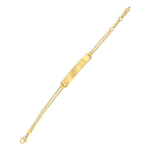 14kt Yellow Gold Name Bar Id Bracelet – Handmade 18k Solid Personalized Bracelets - Free Customizable Engraving Identification – Elegant Women's Gift Adjustable 6.5 ,7 ,7.5 Inches (Yellow, gold 14k)