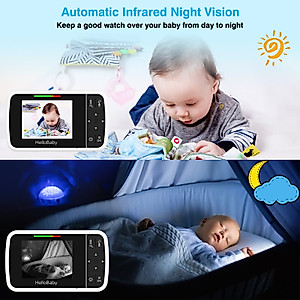HelloBaby 3.5''Baby Monitor with HD Display, Baby Monitor with Camera and Audio 1000ft Long Range Auto IR HD Night Vision Temperature Sensor Video Baby Monitor 8 Lullabies