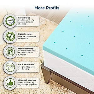 Memory Foam 2 Inch Foam Mattress Topper Full Size, Pad Gel Infused Bed Topper Double