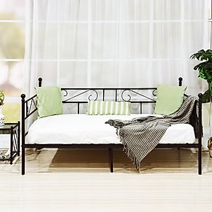 Liink1Ga Metal Daybed Frame Twin Size with Headboard,Square Stable Steel Slats,Mattress Platform Bed Sofa for Living Room Guest Room,Black