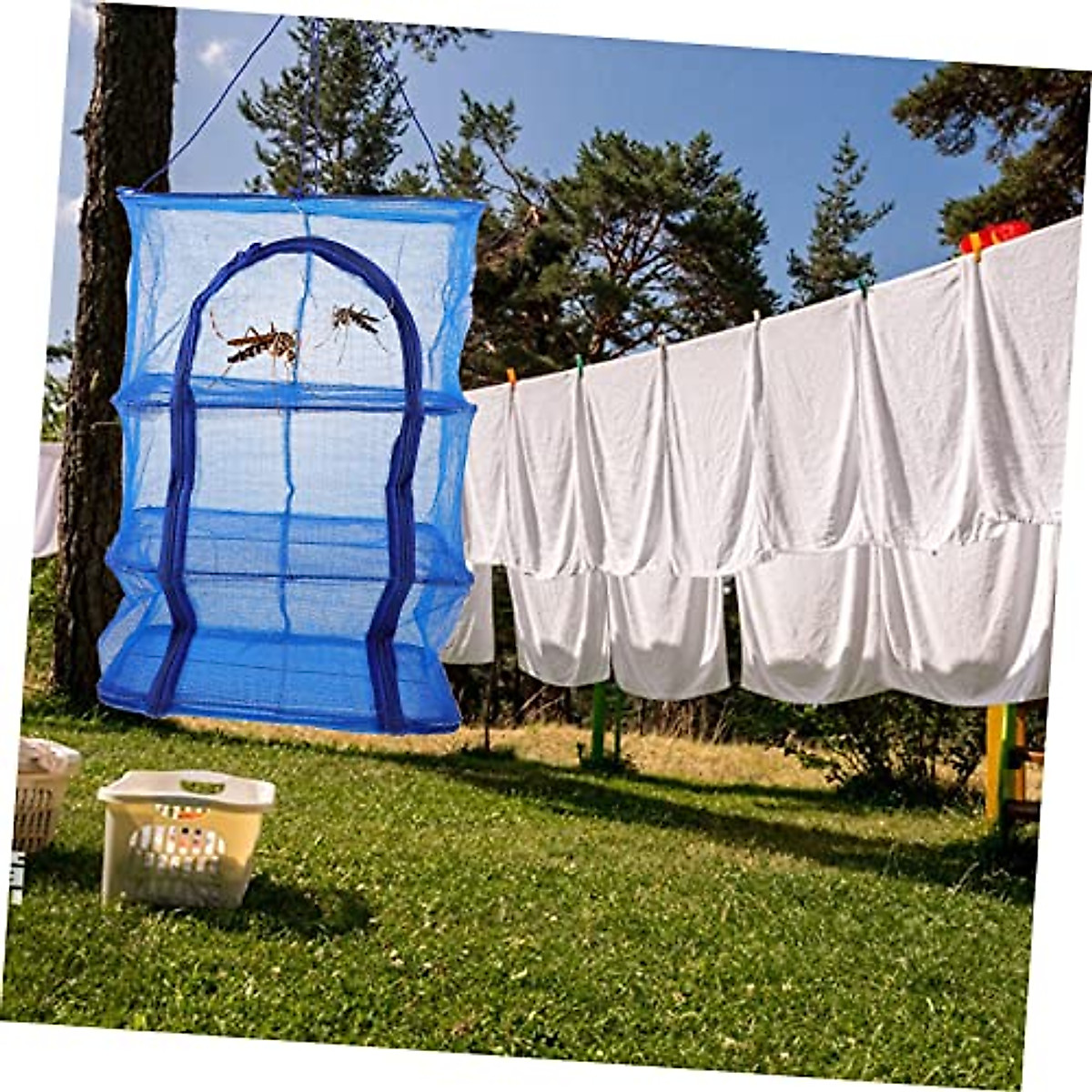 CHILDWEET Foldable Fish Cage Foldable Basket Outdoor Plants Blue Sweater Vegetable Dryer Hanging Mesh Food Dryer Rack Mesh Drying Rack Nylon Multi-Layer Net Nylon Fruit Blue Hanging Cage