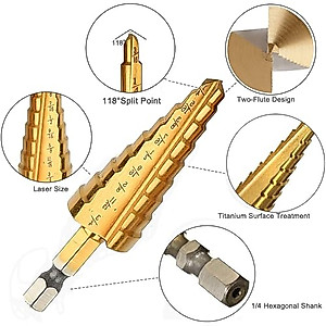 Step Drill Bit- 3 Pcs Step Drill Bits for Metal, Stepped Drill Bit Set for Plastic, Wood, Sheet Metal