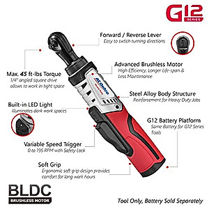 ACDelco ARW1210-2T G12 Series 12V Cordless Li-ion 1/4” 45 ft-lbs. Brushless Ratchet Wrench - Bare Tool Only