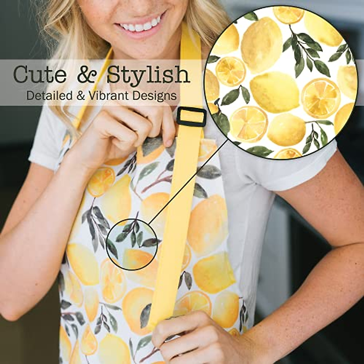 Sage+Stitch Adjustable Designer Kitchen Apron for Adults | 100% Machine Washable Cotton Cooking Apron with Pockets and Adjustable Neck Buckle | 27" Wide x 33" Long | Yellow Lemons