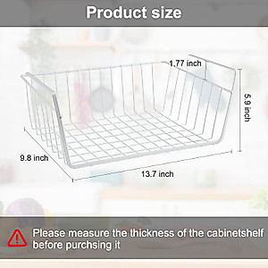 ELEATTRUN Under Shelf Basket, 2 x Medium Metal Wire Kitchen Storage Basket, Space Saving Sliding Organizer for Pantry, Cabinet & Closet Shelves, 22 lb Capacity, White