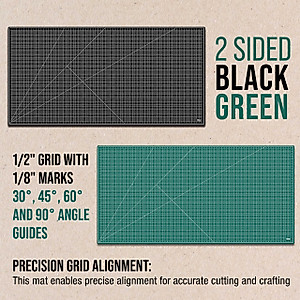 US Art Supply 40" x 80" GREEN/BLACK Professional Self Healing 5-Ply Double Sided Durable Non-Slip Cutting Mat Great for Scrapbooking, Quilting, Sewing and all Arts & Crafts Projects