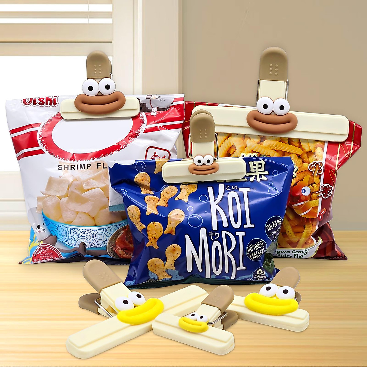 Lxuraduy 6 Pack Chip Clips, 6 Styles of Cute Chip Clips, Food Clips, Wide Foods Snacks Bag Paper Clips, Cute Tight Seal Grips