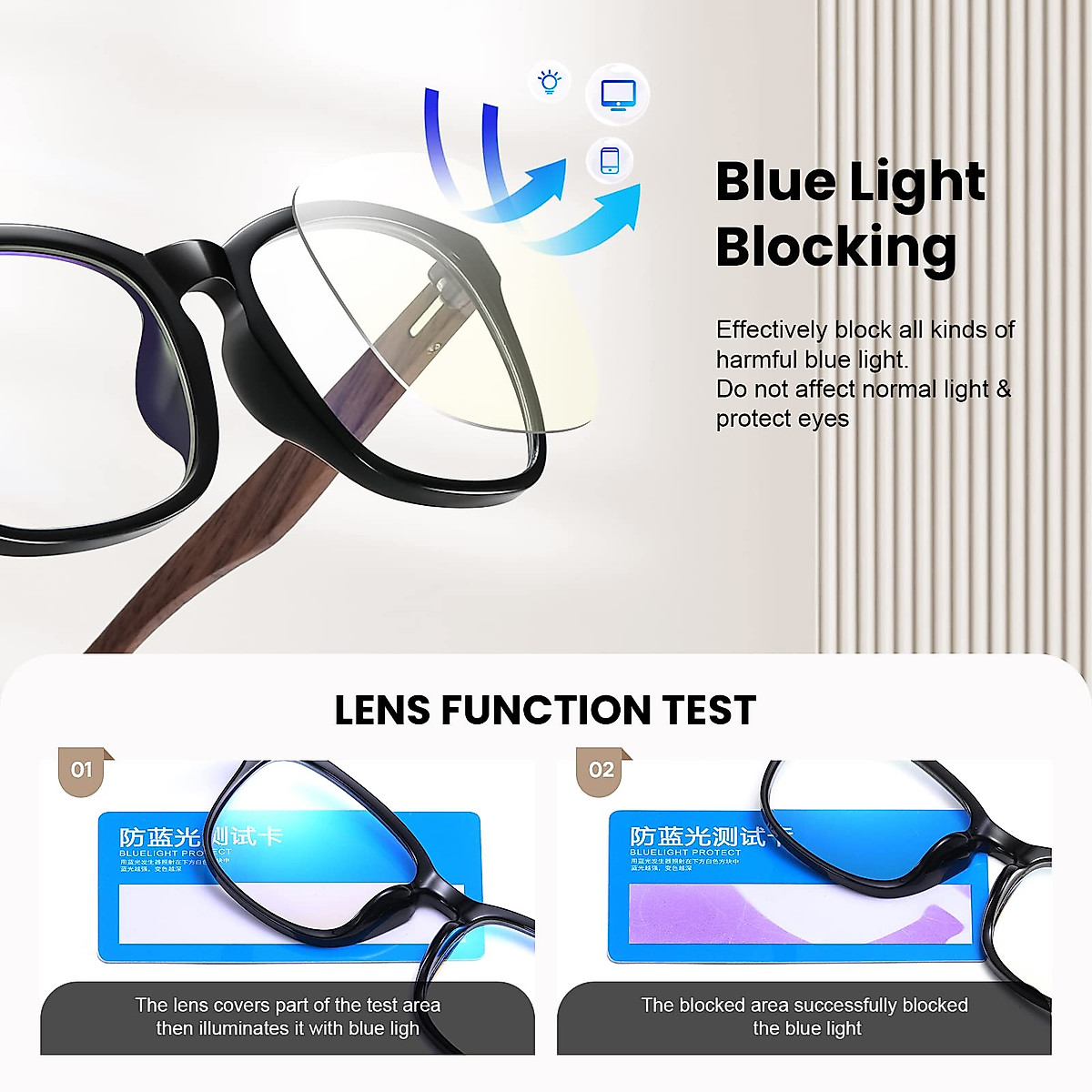 GZWSX Blue Light Blocking Glasses, Computer Reading/Gaming/TV/Phones Glasses for Women Men,Blcak Walnut Wood Glasses