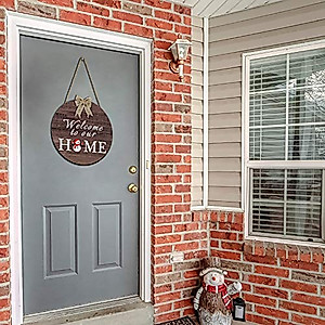 Interchangeable Seasonal Welcome Sign Halloween Front Door Decor Rustic Wood Welcome to Our Home Sign Wall Hanging Porch Decoration for Halloween Christmas Fall Winter Thanksgiving Holiday (Brown)