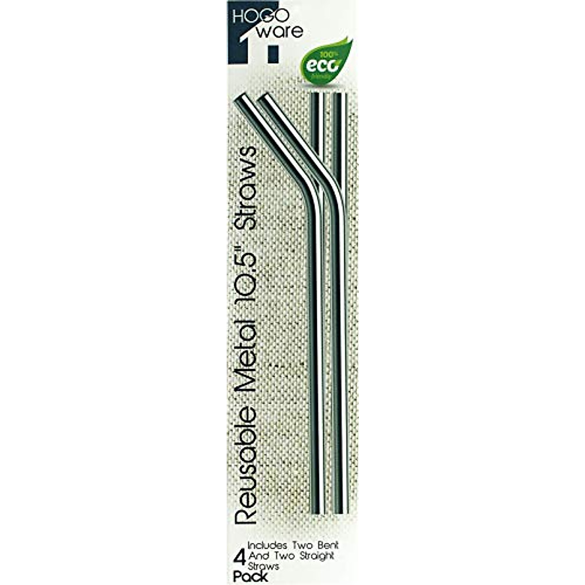 HOGOWARE Reusable Stainless-Steel Metal Drinking Straws with Travel Case and Cleaning Brush, Great for Yeti Tumblers and Smoothies, Silver (Variety, 10.5), 4 Pack