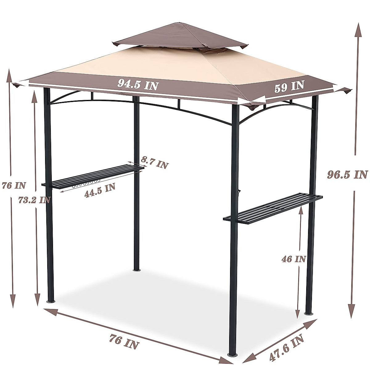 8'x 5' Grill Gazebo, Pop up Outdoor Gazebo, with 2 Storage Shelf and Hook Up, Double Tiered Grill Canopy Barbecue Gazebo, Waterproof Grill Canopy Shelter for Patio Backyard Sun Shade BBQ Canopy