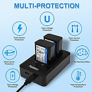 Miady 2 Pack Replacement Sony NP-FW50 Camera Battery Charger Set for Sony A6000 A6500 A6400 A6300 A5000 A5100 A7 A7II A7SII A7S A7S2 A7R A7R2 A7RII A55 A510 RX10 RX10II(Type C & Micro USB Ports)