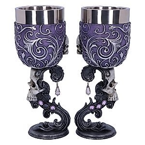 Nemesis Now B5168R0 Deaths Desire Twin Skull Heart Set of Two Goblets, Purple, 18.5cm