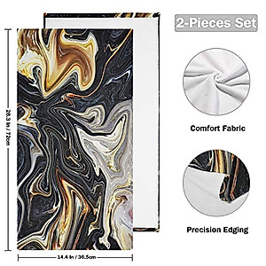 Oyihfvs Ink Marble Black Gold Grey 2 Pieces Face Towel, Highly Absorbent Cotton Dish Hand Towels, Soft Washcloth for Spa Bathroom Hotel Kitchen Beach Gym Yoga