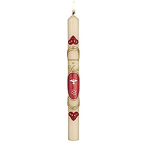 Catholic Confirmation Candle Red Dove Decoration, Wax Candlestick Gift for Teenage Boys and Girls, 9 3/4 Inches Tall