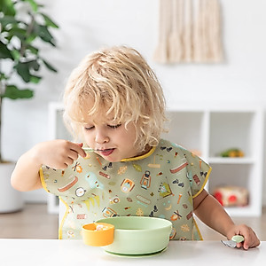 Bumkins Toddler Utensils, Kids Size Fork and Spoon Set, Silicone and Stainless-Steel Training Silverware, Angled Forks / Sporks for Self-Feeding, Children Hold Learning to Eat, 18 Mos Up, Sage Green