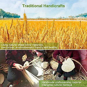 Kailinst Hand Woven Fan,Folding Hand Fan,Wheat Straw Hand Fan,Manual Fan,Hand Fans Women Foldable,Suitable for Summer,Barbecue,Decoration(7.2"Petal Fan)