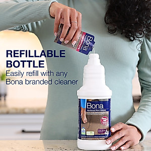 Bona Hardwood Floor Cleaner Bottle for use with Swiffer WETJET Spray Mop, makes 64 Fl Oz - Includes Filled Bottle + Concentrate Refill for Wood Floor Cleaning