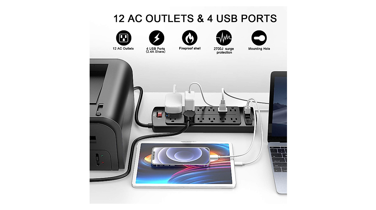 ALESTOR Surge Protector Power Strip with USB Ports