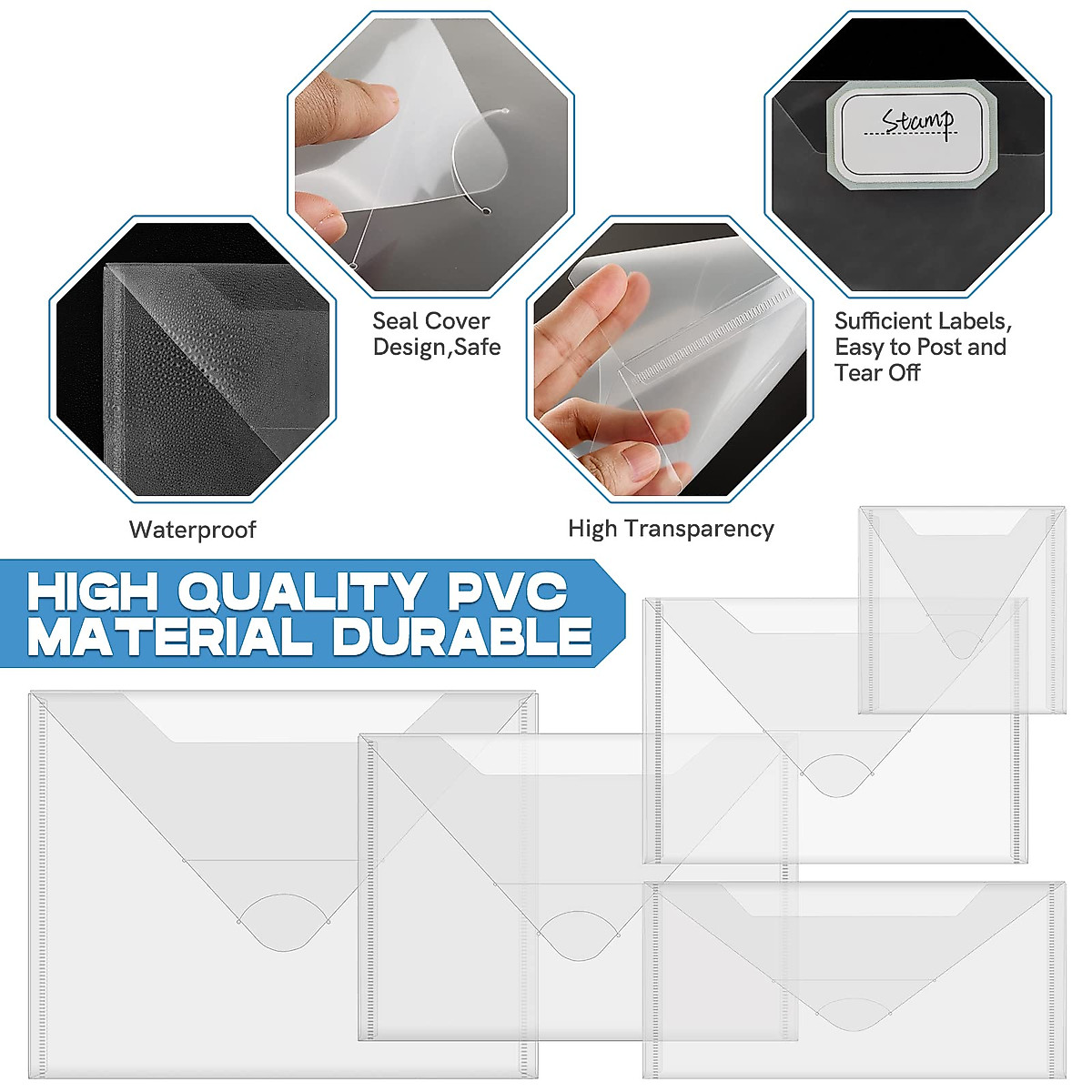 Briartw 10 Pack Large Storage Bag,11.5"x9"Resealable Plastic Envelopes Pockets for Cutting Dies Stencil Crafts Organizer Holder,Clear Storage Envelopes for Clear Stamp,Die Cuts,Scrapbook Paper