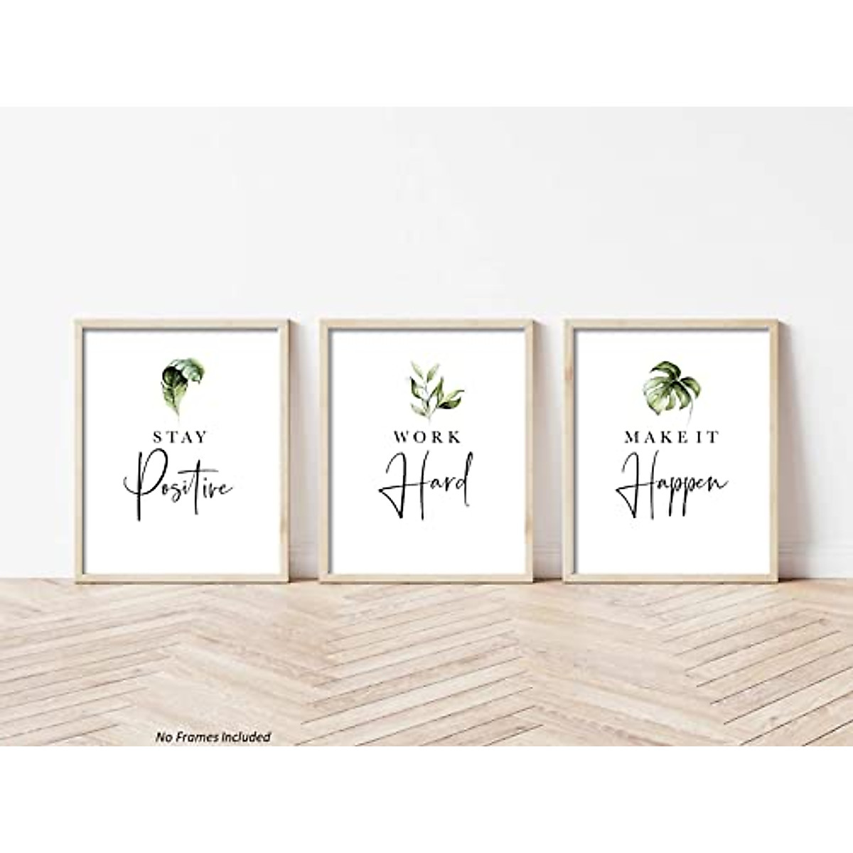 Botanical Inspirational Motivational Wall Art Office Decor - Unframed Set of 3 - 8x10 inch - Black and White Sage Green Leaf Plant Wall Art Posters for Office, Positive Office Decor, Inspirational Motivational Office Wall Decor Posters, Office Wall Art fo