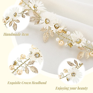 Yinder 4 Pieces Flower Girl Headpiece Wedding Headband for Girls Bridal Hair Vines Crystal Flower Hair Accessory Rhinestone Crown Tiaras for Girls Gold Headpiece for Wedding Party Birthday Kids
