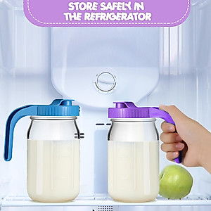 Baderke Breast Milk Pitcher for Fridge, Wide Mouth, 1 Quart (32 oz) Mason Jar with Lid, Heavy Duty Leak Proof Breastmilk Storage Container, Leak Proof, Sturdy Breast Milk Mixer Pitcher (Purple)