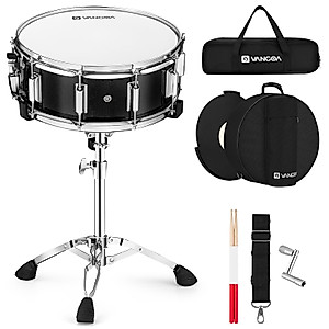 Vangoa Snare Drum Kit 14 x 5.5 Inches Marching School Band Student Beginner Practice Snare Drum with Stand, Gig Bag, 5A Drumsticks, Tuning Key, Coated Drum Head, Strap, Mute Pad, Black