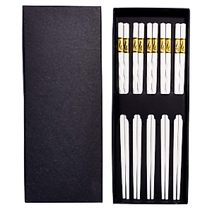 Whitenesser 5 Pairs White Chopsticks, Reusable Japanese Chinese Korean Chop Sticks Dishwasher Safe, 9.5" Chopsticks (White)