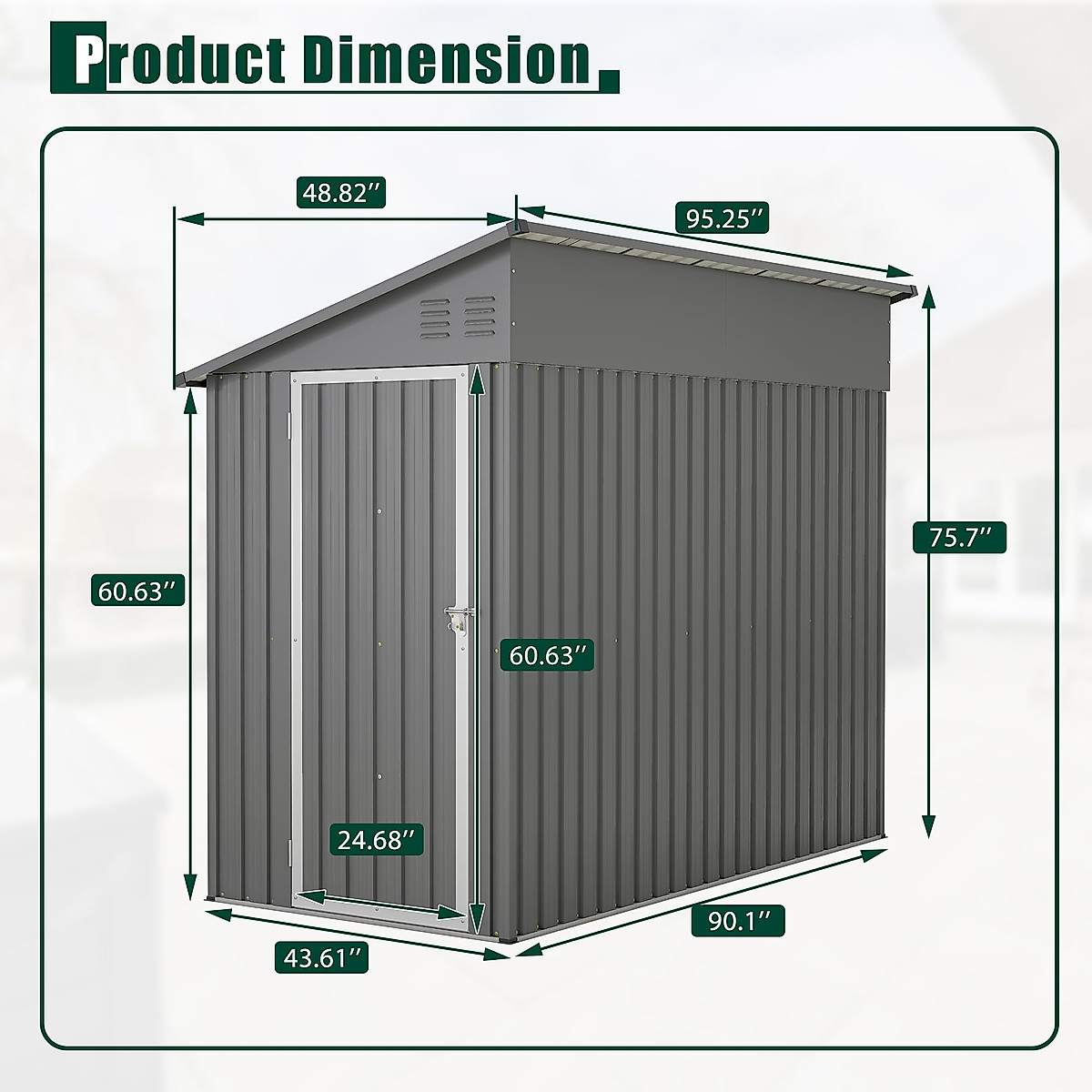 Ball & Cast 4 x 8 FT Storage Shed with Lockable Door and 2 Air Vents,Lean to Outdoor Metal Tool House W/Foundation,All Weather Waterproof,for Backyard,Patio,Lawn,Garden,Gray