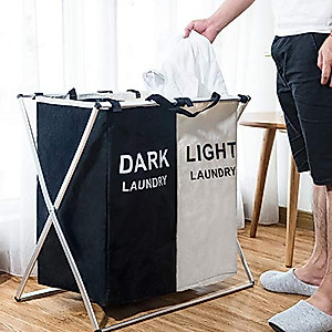 Laundry Hamper Basket Sorter Cart 2 Sections Laundry Bag with Aluminum Frame Waterproof Handles Heavy Duty Rolling Wheels for Dirty Clothes Toys Storage Baskets Bin for Bathroom Bedroom