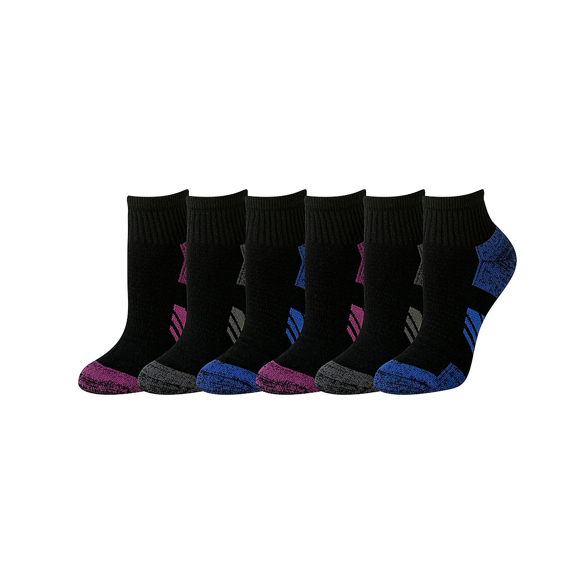Amazon Essentials Women's Performance Cotton Cushioned Athletic Ankle Socks, 6 Pairs, Black, 6-9