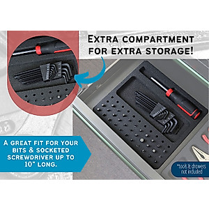 Polar Whale Tool Drawer Organizer Socketed Screwdriver Holder Insert Black Durable Foam Tray Holds Drivers Up To 10 Inches Holds 44 Bits Fits Craftsman Husky Kobalt Milwaukee Many Others