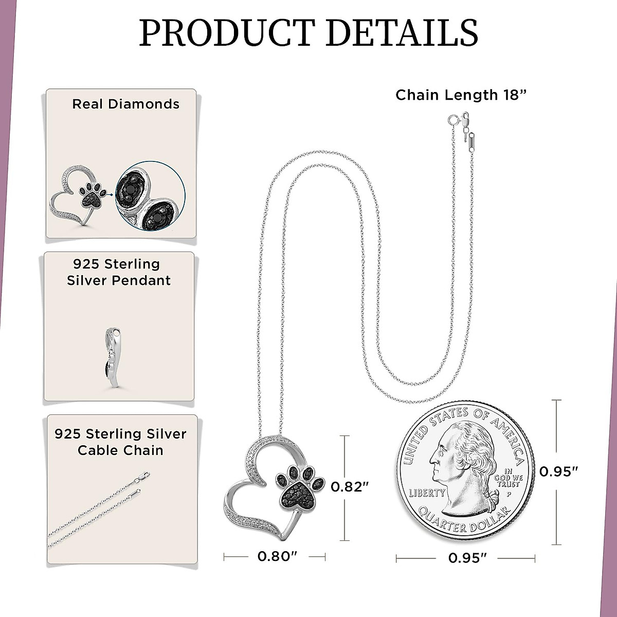 Jewelili Womens Heart with Dog Paw in Sterling Silver Necklace 18 inch Cable Chain