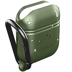 Waterproof Airpods Case 2 & 1 Cover by Catalyst, Shockproof and Drop Proof air pods Protective Cover Soft Skin, Carabiner, Silicone Sealing, Compatible Wireless Charging - Army Green