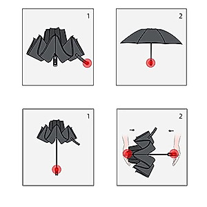 YAMHOHO Lightweight and sturdy umbrella windproof folding men and women clear rain dual-use vinyl sun umbrella sunscreen UV protection sunshade double travel umbrella (UV-Black)