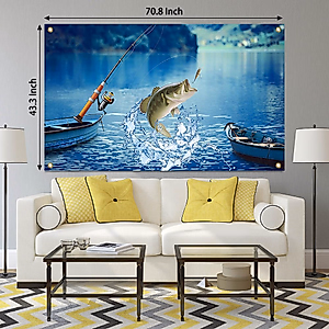 Avezano Gone Fishing Banner Backdrop O Fish Ally Retired Party Decorations Fishing Theme Birthday Baby Shower Party Supplies Fisherman Tournament Decor Photobooth Props (Style 1, 71x43inch)