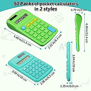 50 Pieces Pocket Calculator Bulk Basic Calculator Small 4 Function Calculator Battery Powered Handheld Kids Calculator Mini Calculators for Students Desktop Primary School Home Office, 2 Styles
